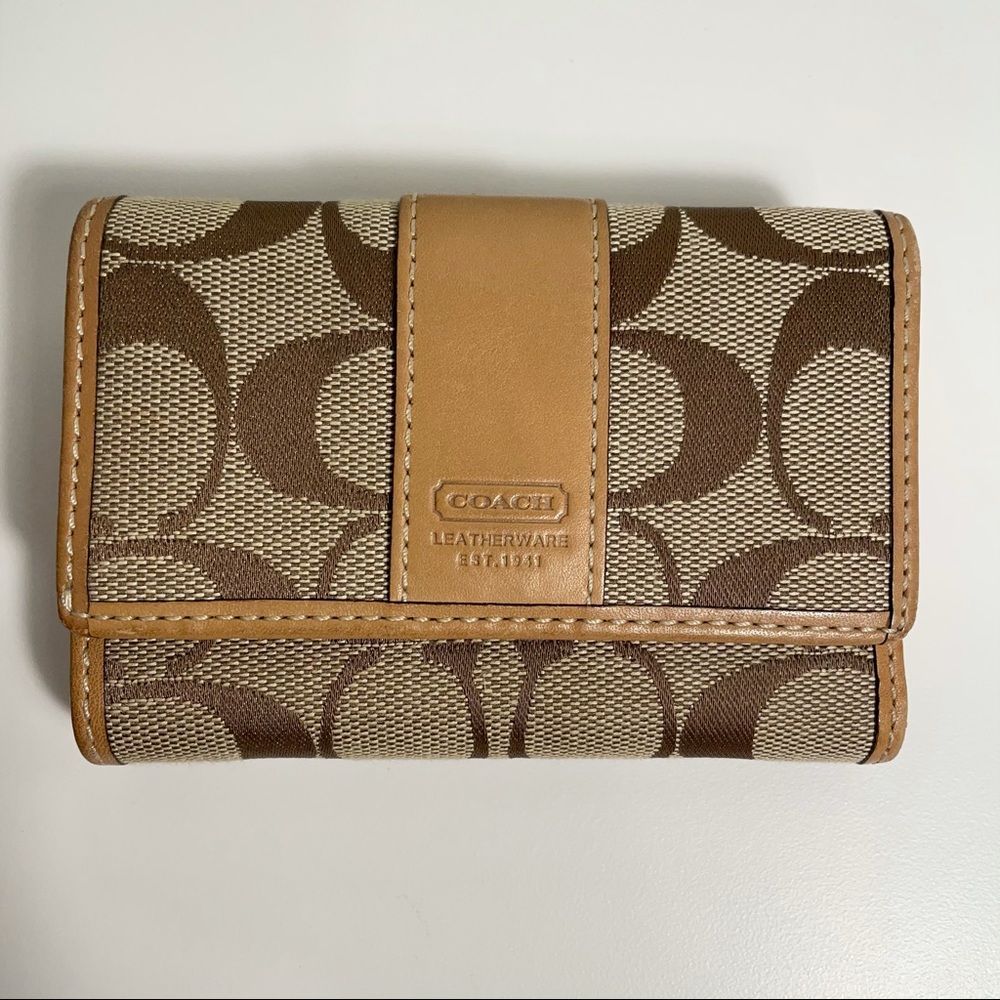 Coach Small Wallet Trifold Signature Canvas - Gem